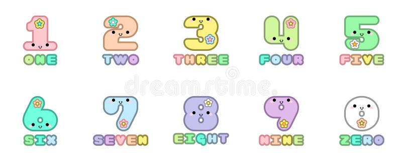 Cute Cartoon Numbers Smiling Face with Eyes and Mouth Set Isolated on ...