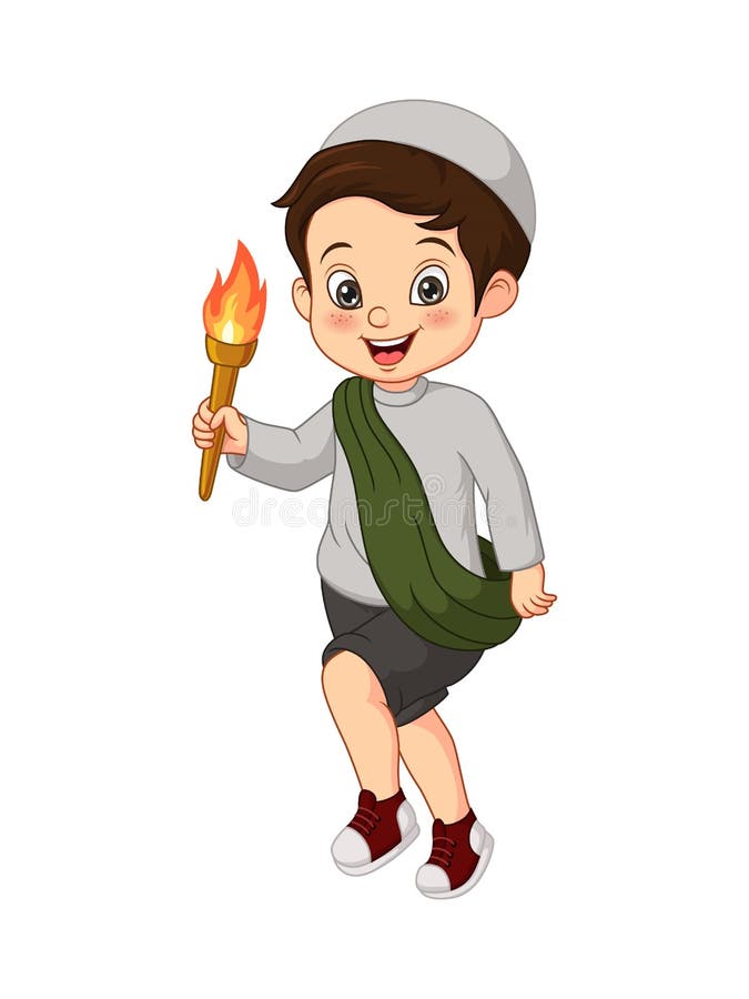 Cartoon Muslim Boy Holding Torch Stock Vector - Illustration of cartoon ...