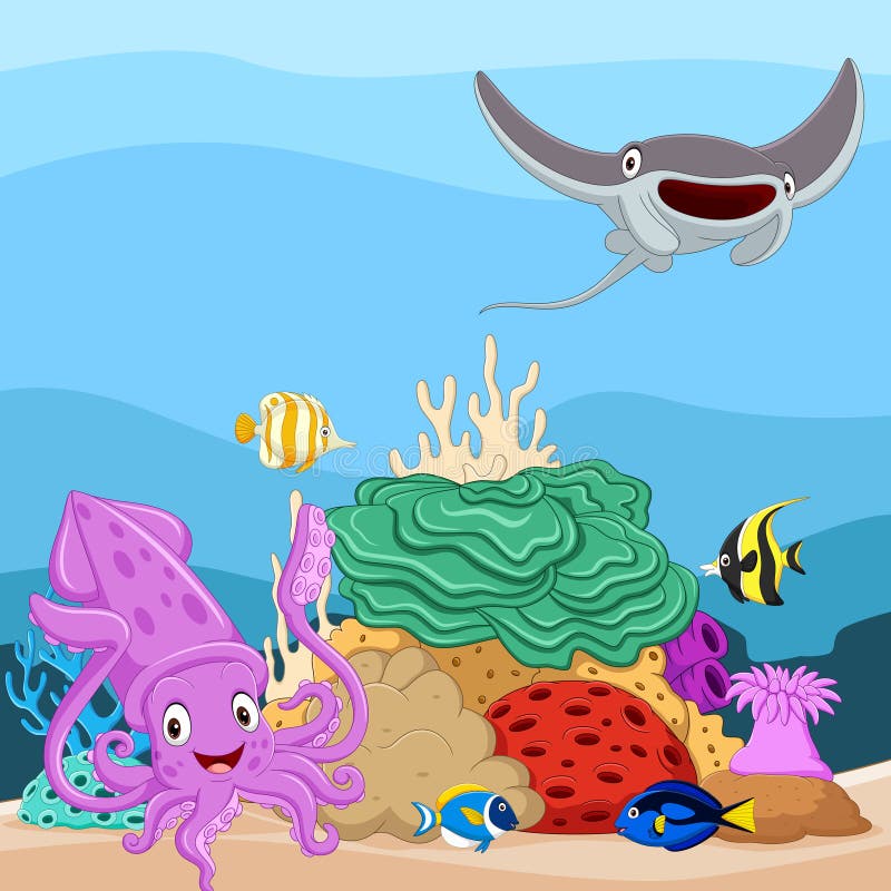 Cartoon Tropical Fish and Beautiful Underwater World with Corals Stock ...