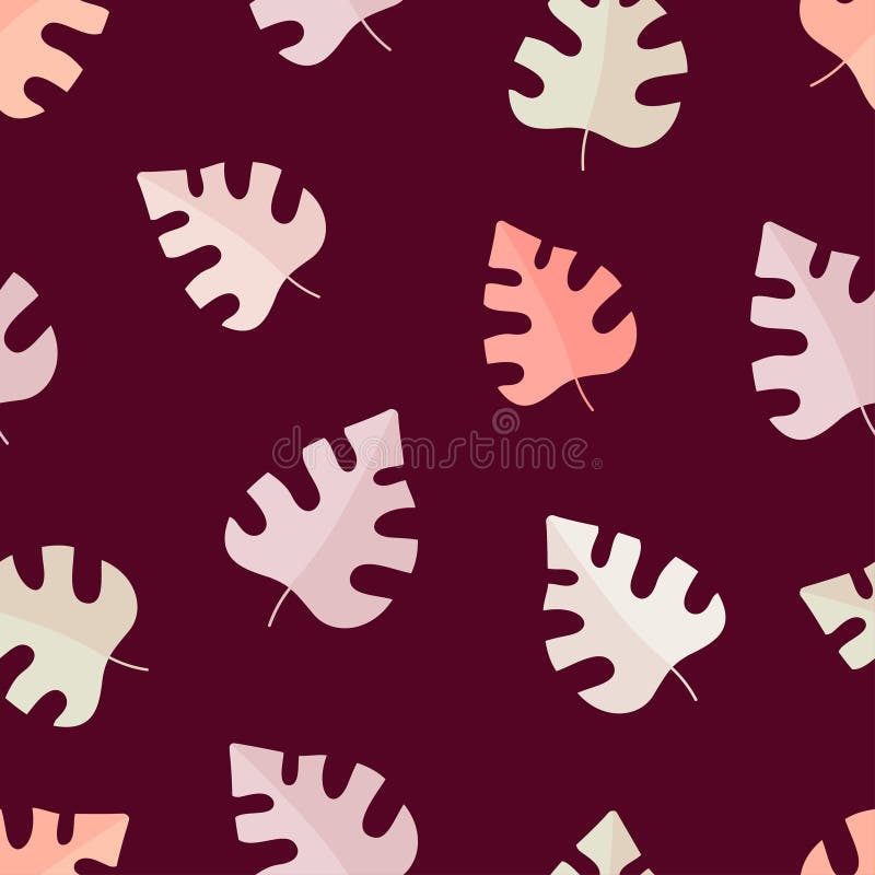 Light Flat Tropical Leaves on Maroon Background. Seamless Floral Bright ...