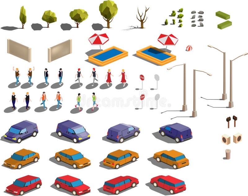 Vector Set of Different Extra Items for Isometric City Stock Vector ...