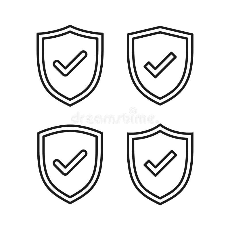 Shield Check Mark Vector Icons Set. Shield Symbol Concept Outline ...