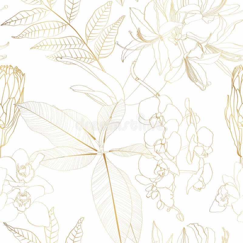 Luxury Gold Background. Floral Pattern, Many Kind of Golden Plant with ...