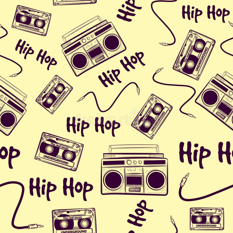 Vintage Seamless Pattern with Old Music Hip Hop Elements. Repetitive ...