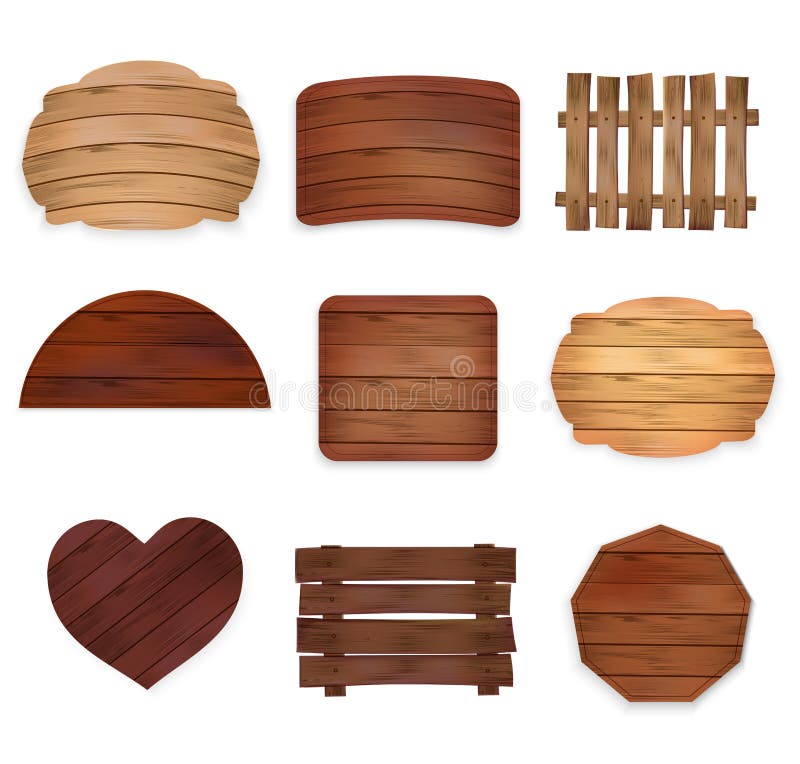 Wooden Stickers Label Collection. Set of Various Shapes Wooden Sign ...