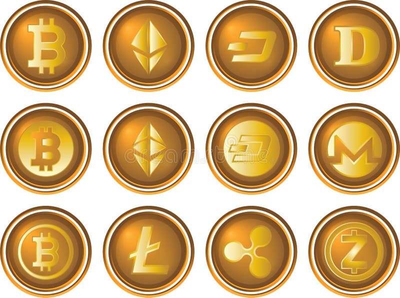Icon Set Crypto Button with Golden Colour, Crypto Currency Symbol ...