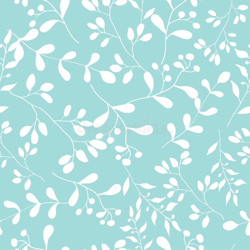 Seamless Floral Pattern of White Branches on Mint Blue. Stock Vector ...