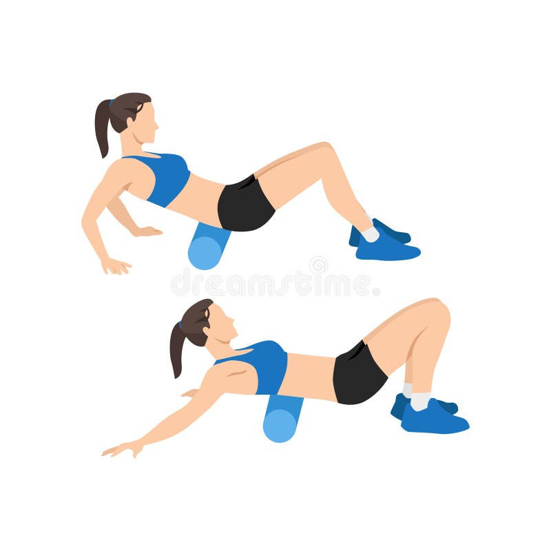 Woman Doing Foam Roller Hamstring Stretch Exercise. Stock Vector ...