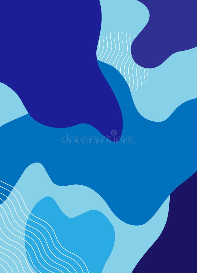 Monochrome Blue Doodle Background with Wavy Pattern. Vertical Template ...