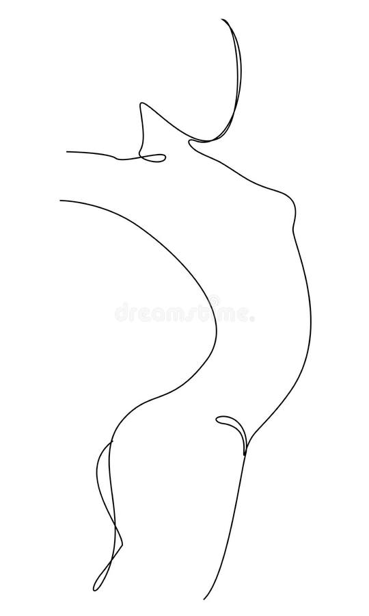 Silhouettes of the Figure of a Girl in a Modern One-line Style. Solid ...