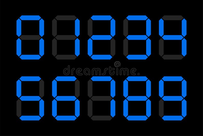 Collection of Blue Digital Clock Number. Electronic Counter, Calculator ...
