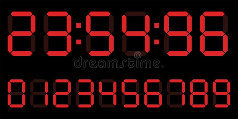 Red Digital Clock Number Set. Electronic Counter, Calculator Number ...