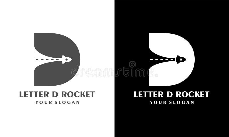 Letter D Template Logo with Rocket Launch Symbol. Negative Space Design ...