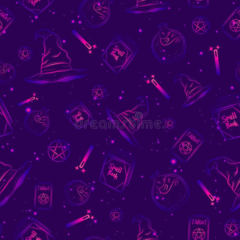 Pink Occult Seamless Pattern with Witch Objects. Repetitive New Stock ...