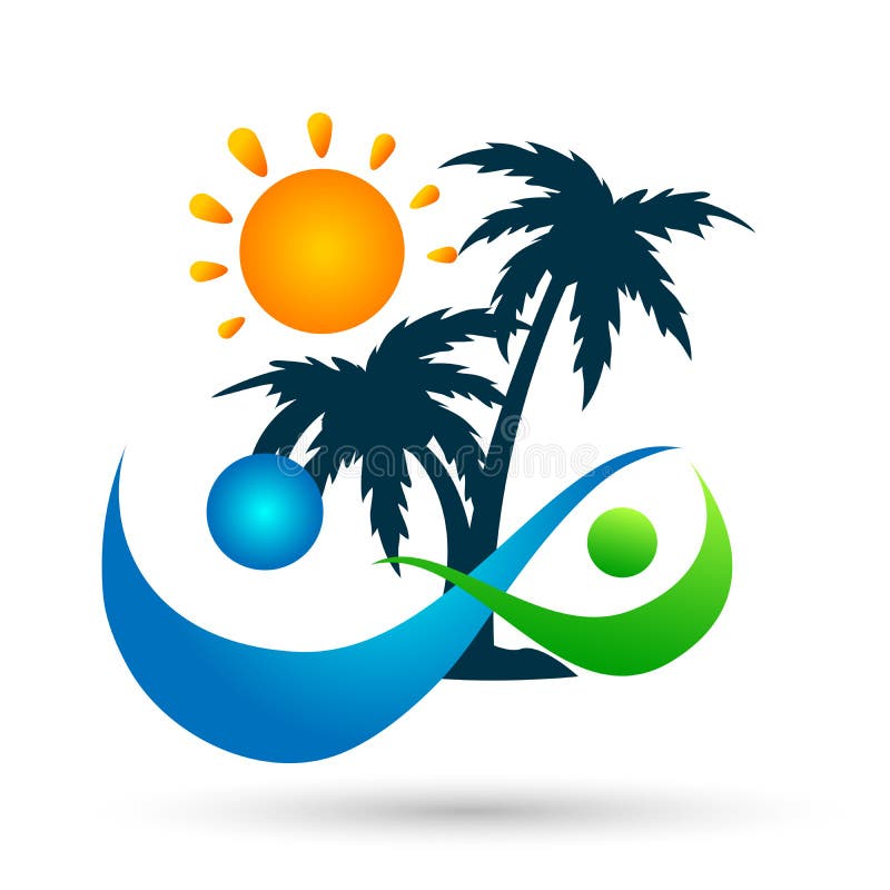 Beach Logo Water Wave Hotel Tourism Holiday Summer Beach Coconut Palm ...