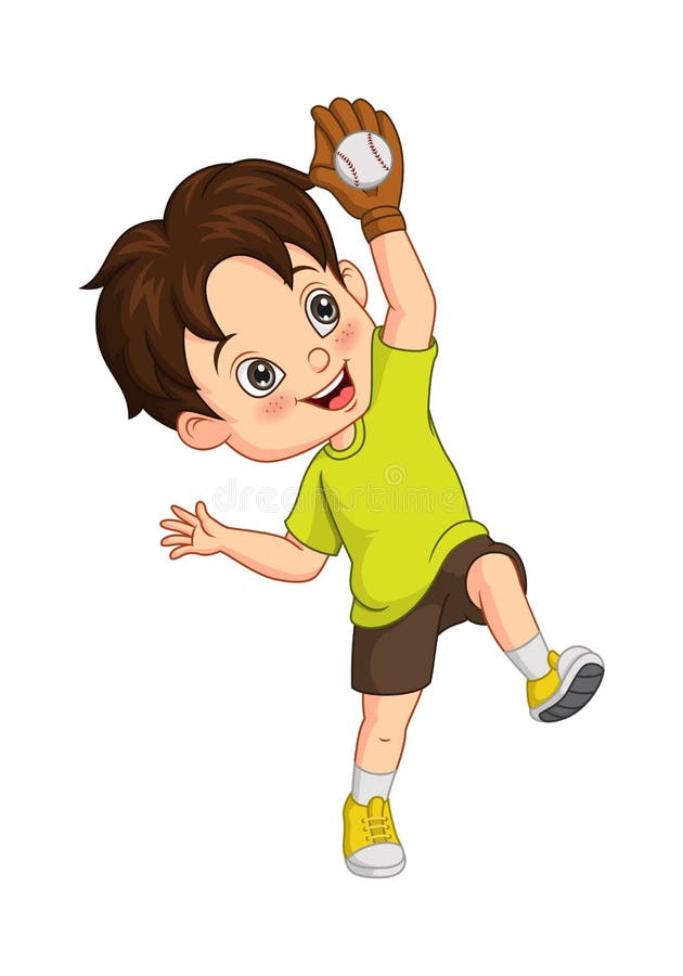 Cartoon Little Boy Catching a Ball Stock Vector - Illustration of ...