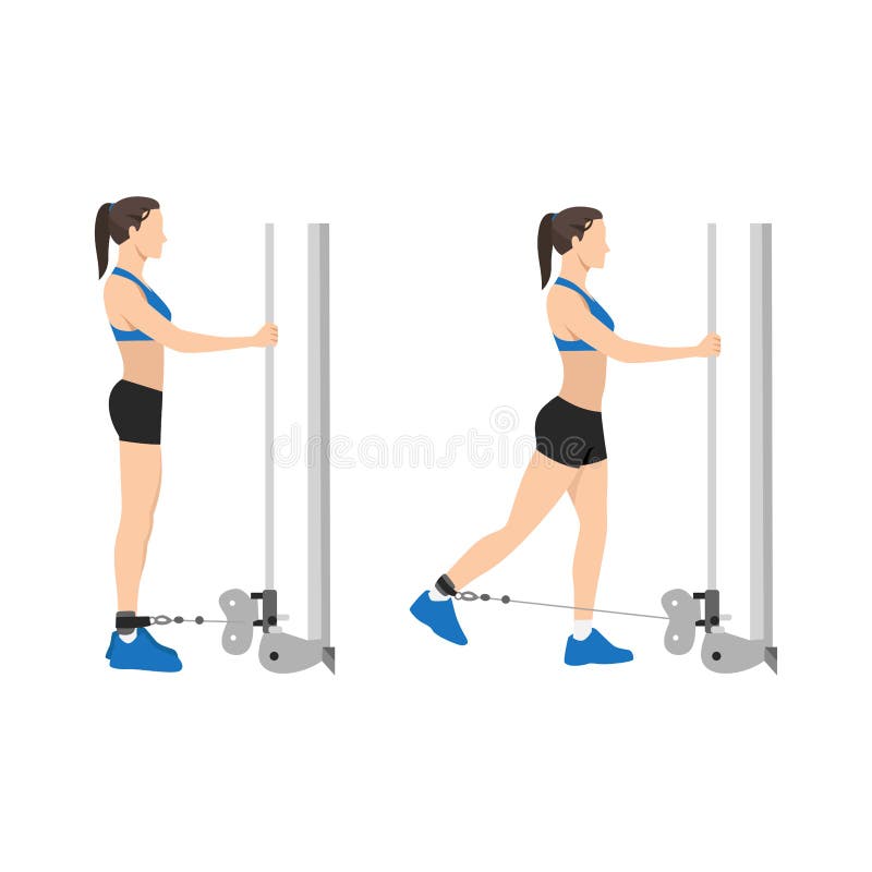 Woman Doing Cable Hip Extensions Exercise. Stock Illustration ...