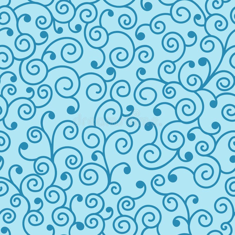 Dark Blue Decorative Swirls on Light Blue Background. Seamless Fantasy ...