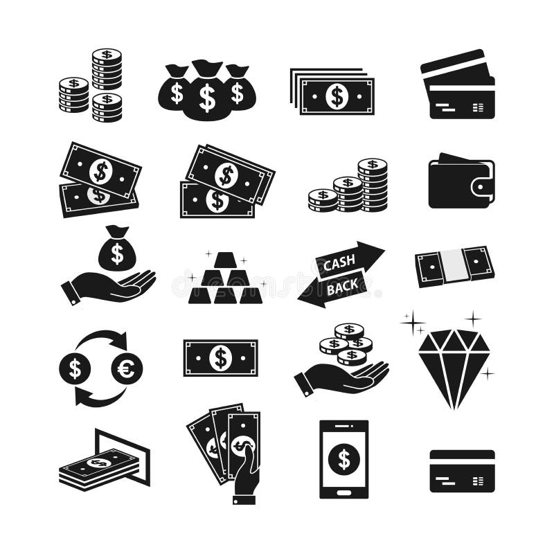 Set of Money and Payment Icons. Finance, Cash, Wallet, Wealth, Currency ...