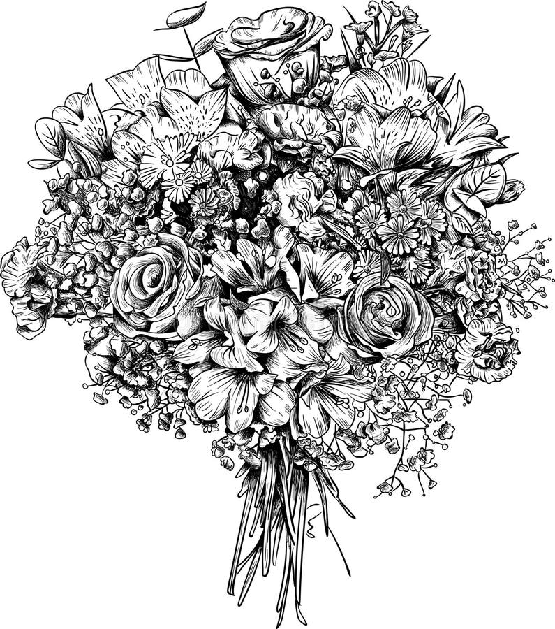 Flower Hans Bouquet Hand Drawn Sketch Isolated Stock Vector ...