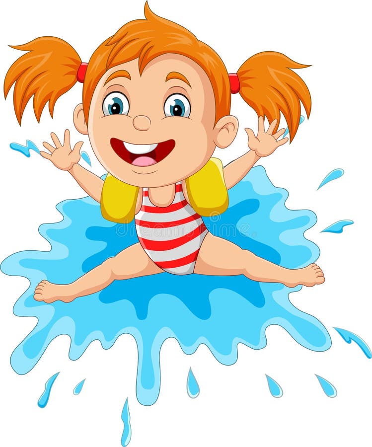 Cartoon Little Girl Playing on the Water Stock Vector - Illustration of ...