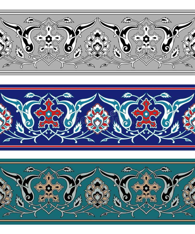 Seamless Persian Floral Borders, Various Color Sets. Stock Vector ...