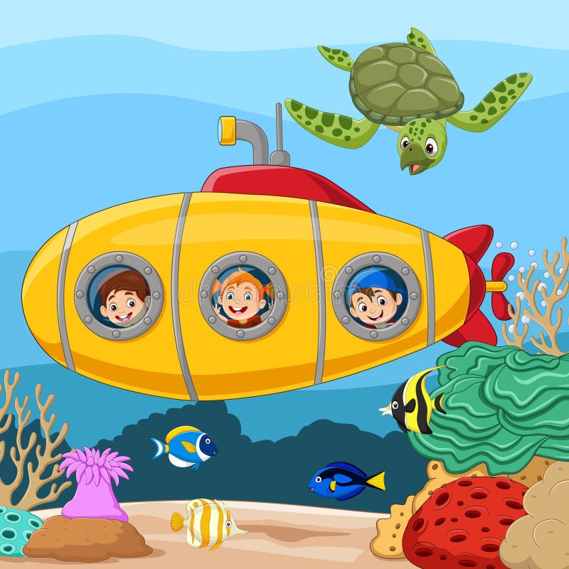 Happy Kids Submarine Sea Stock Illustrations – 190 Happy Kids Submarine ...