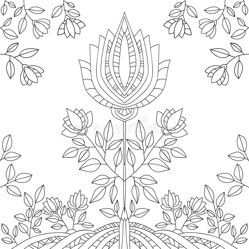 Fantasy Decorative Big and Middle Flowers with Simple Pattern and ...