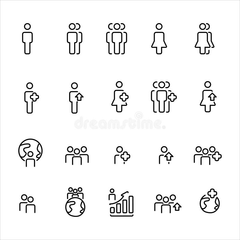 Population Related Icon Set Outline Style Stock Vector - Illustration ...