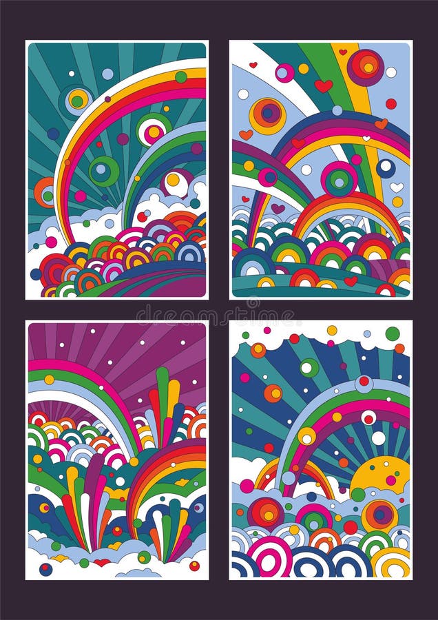 Abstract Psychedelic Art Illustration Set Stock Vector - Illustration ...