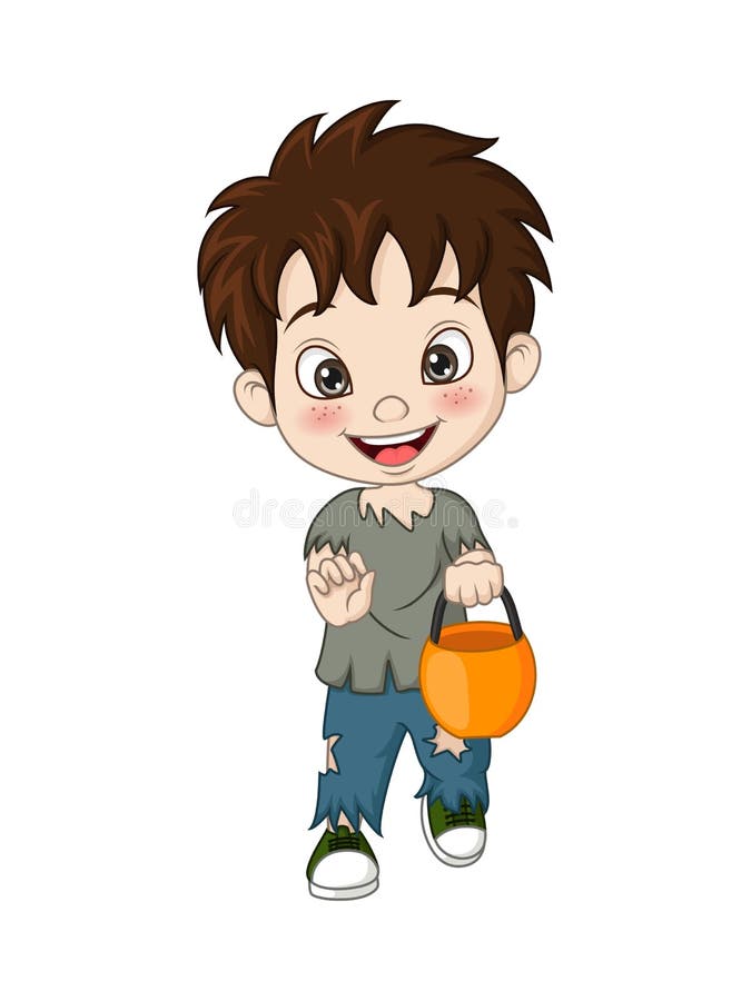 Cartoon Little Boy Wearing Zombie Costume for Celebrating Halloween ...