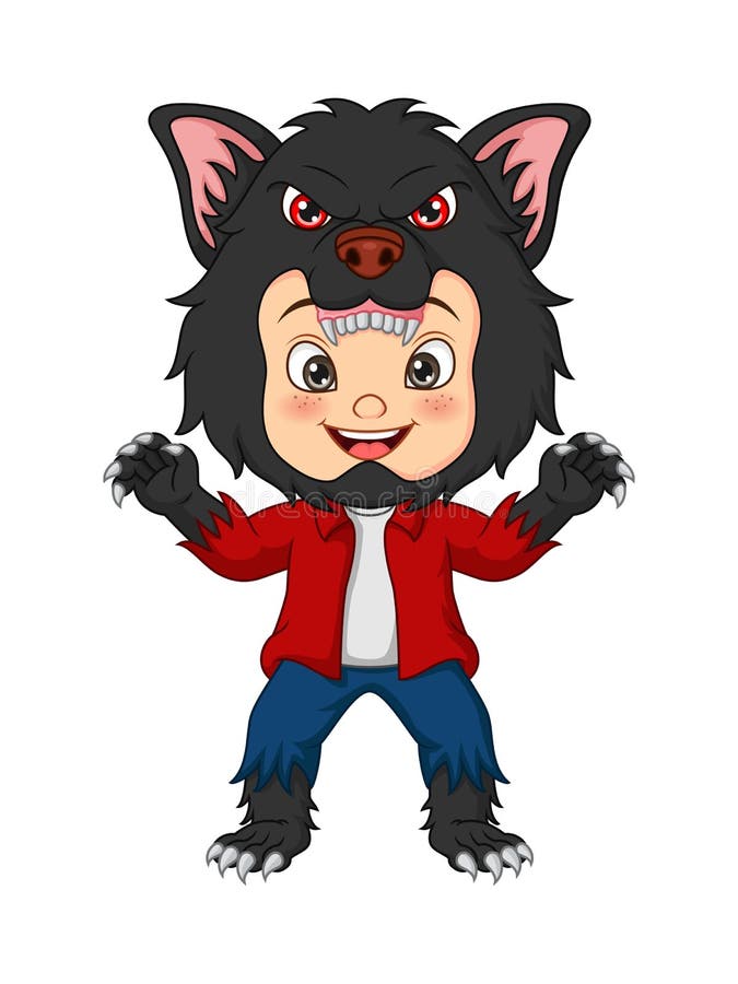 Cartoon Little Boy Wearing Werewolf Costume for Celebrating Halloween ...