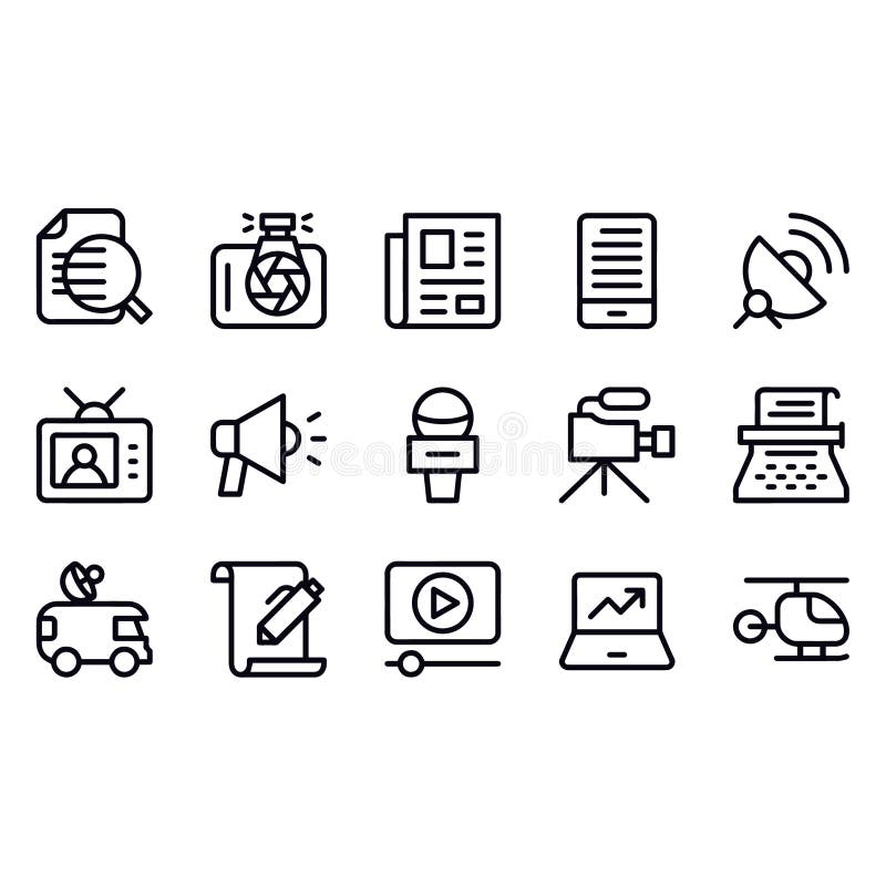 News Reporter Outline Icons Vector Design Stock Vector - Illustration ...