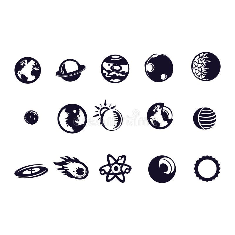 Solar System Simple Black Icons Vector Design Stock Vector ...