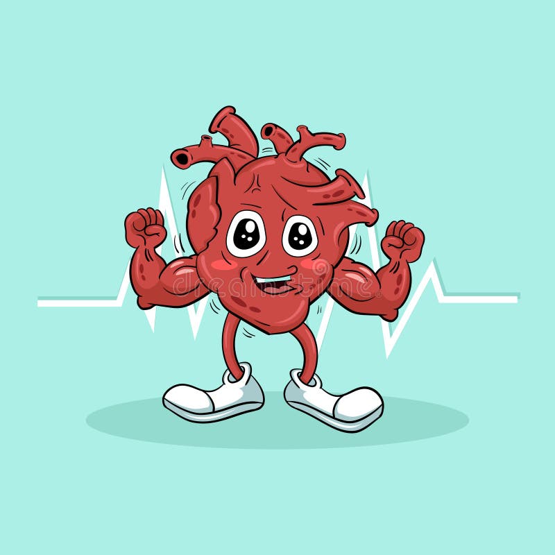 Kawaii Vector Illustration Cute Cartoon Heart Healthy Muscle Character ...