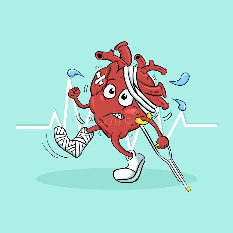 Kawaii Vector Illustration Cute Cartoon Heart Sick Weak Character Stock ...