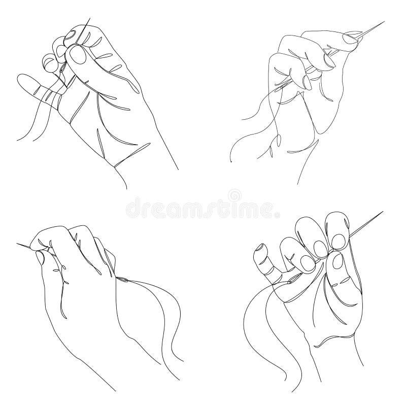Collection. Silhouettes of a Human Hand that Sews with a Needle and ...