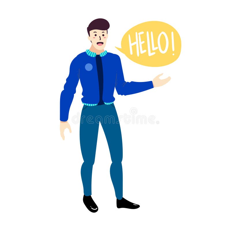 Happy Man People Say Hello Cartoon Doodle Flat Design Style Vector ...