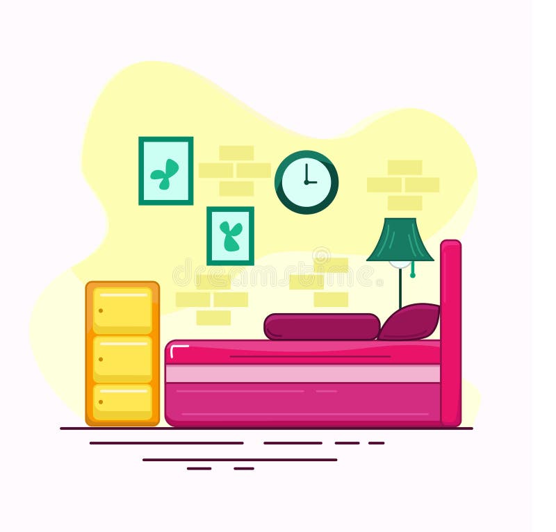 Flat Design 2D, My Bedroom is Simple. Stock Illustration - Illustration ...