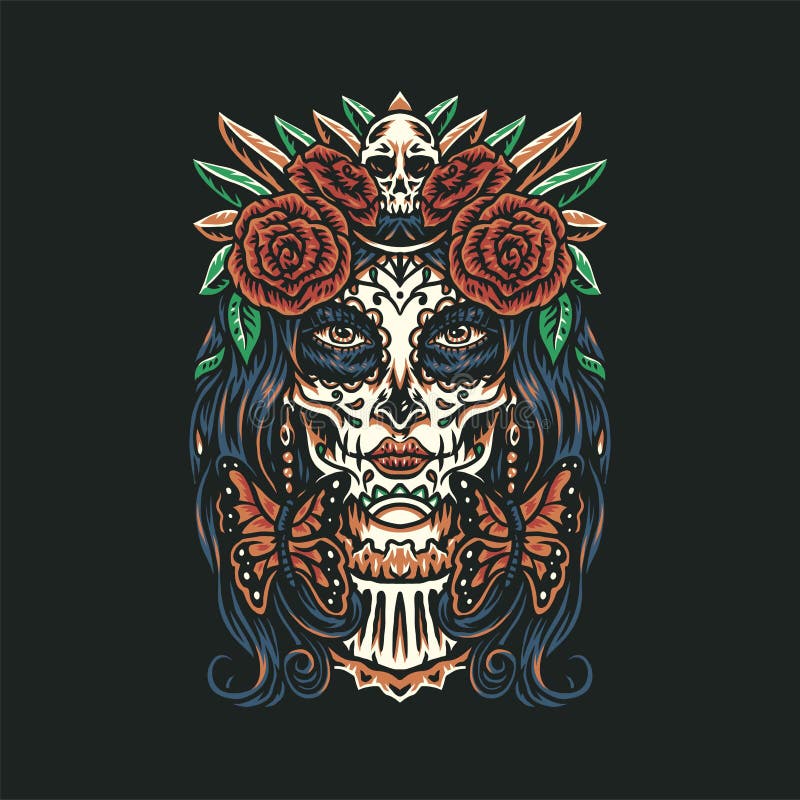 Day Dead Line Art Sugar Skull Stock Illustrations – 504 Day Dead Line ...