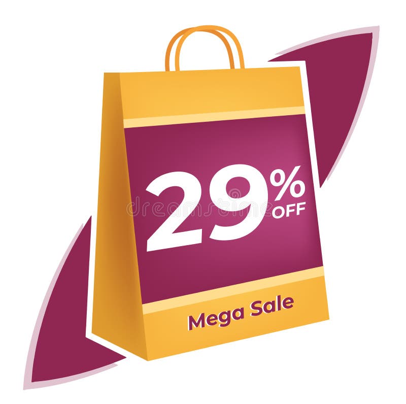 29 Percent Off. 3D Yellow Shopping Bag Concept in White Background ...