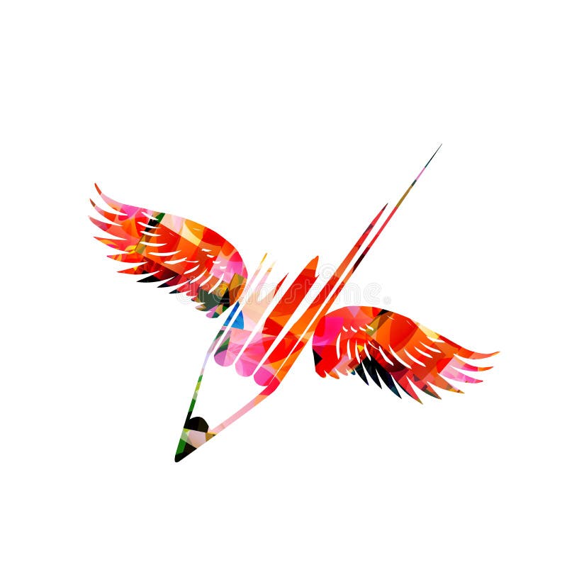 Colorful Pencil with Wings Vector Illustration. Design for Creative ...
