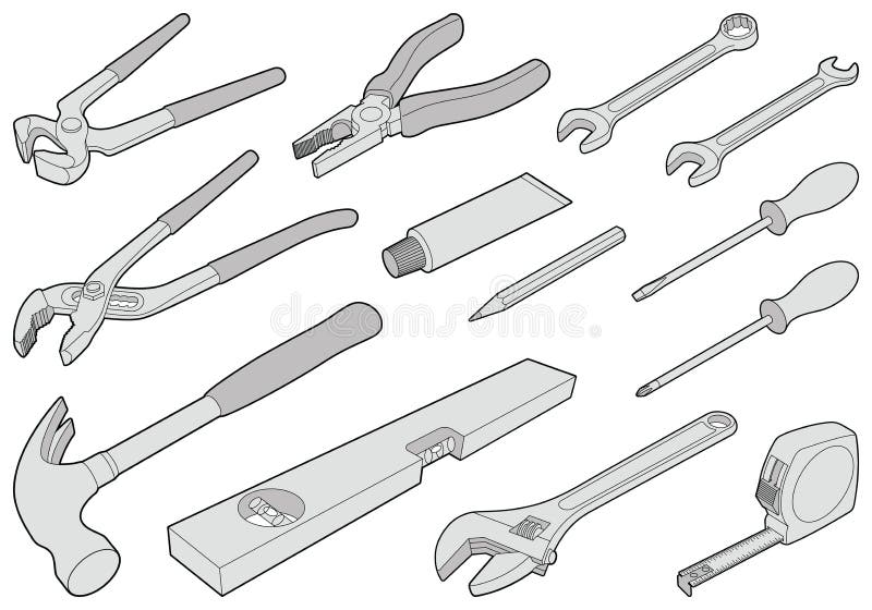 Construction Tool Collection - Vector Isometric Outline Illustration ...