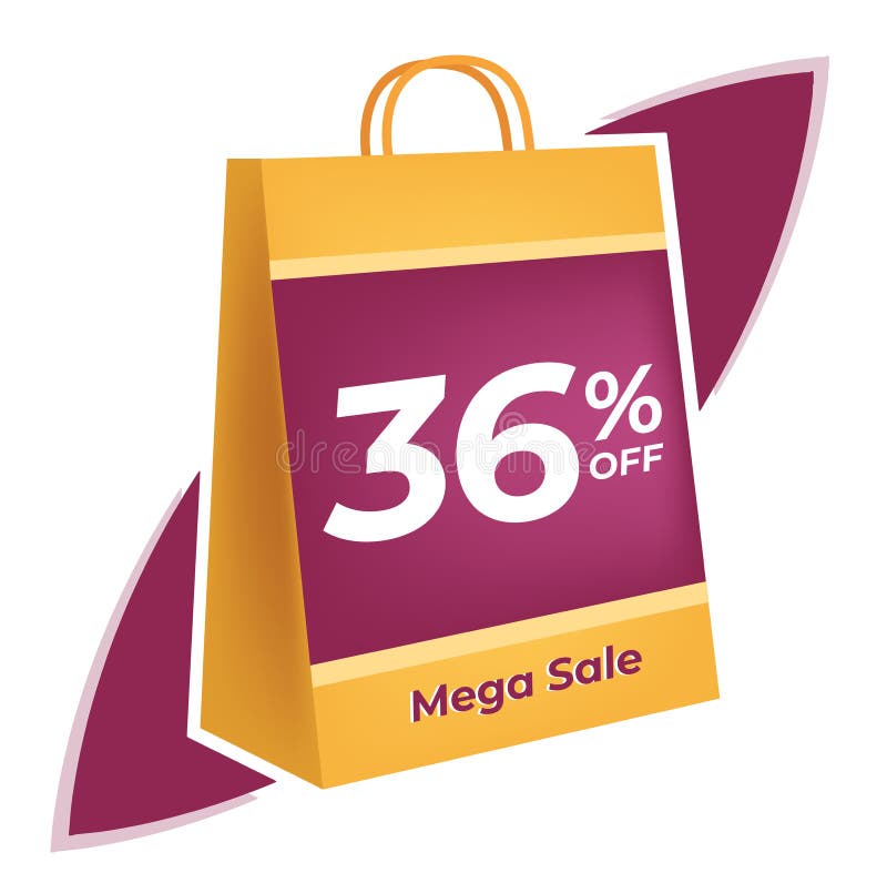 36 Percent Off. 3D Yellow Shopping Bag Concept in White Background ...