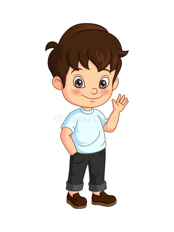 Cartoon Happy Little Boy Waving Hand Stock Vector - Illustration of ...