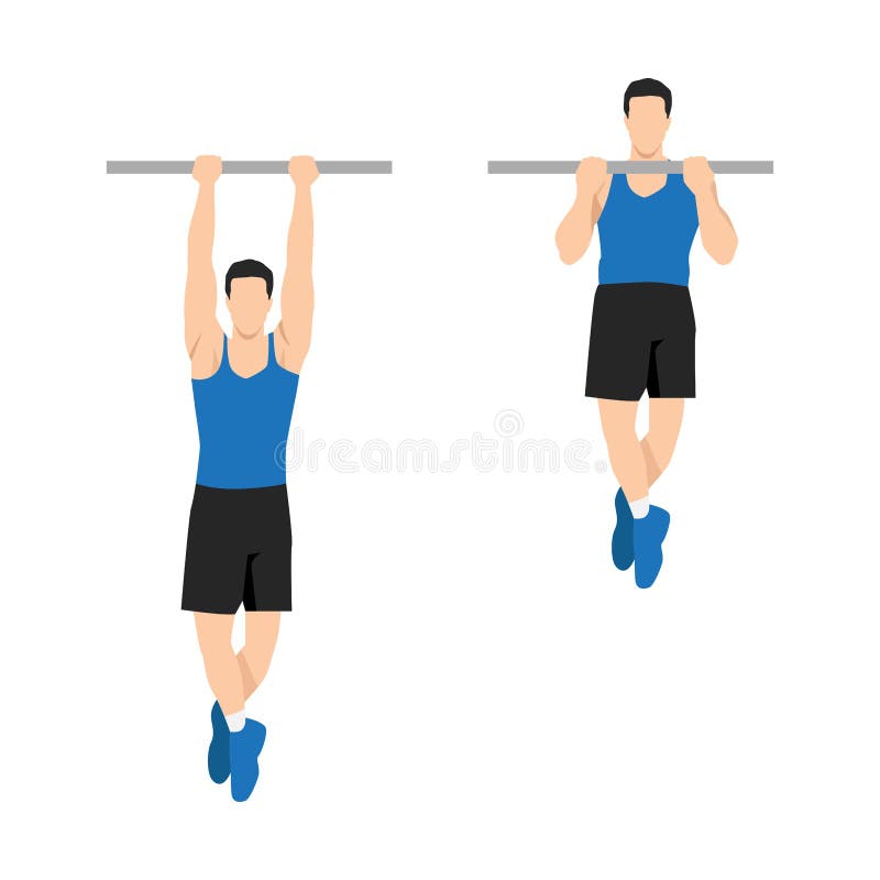 Man Doing Chin-ups Workout. Pull Up with Supinated Lat Stock Vector ...