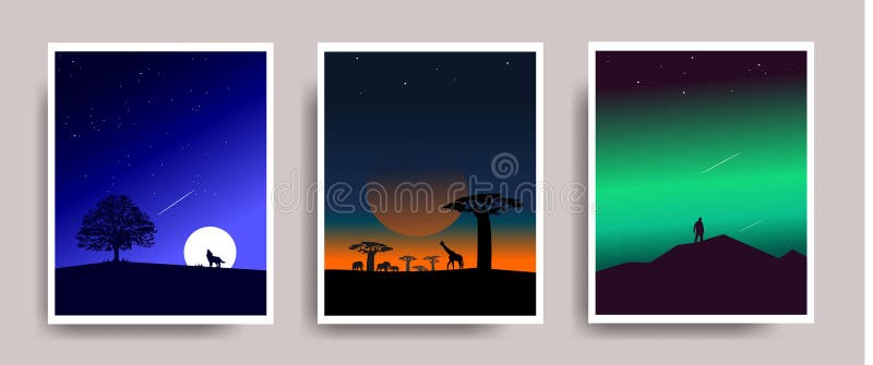 Set of Three Landscape Wallpaper Stock Vector - Illustration of minimal ...