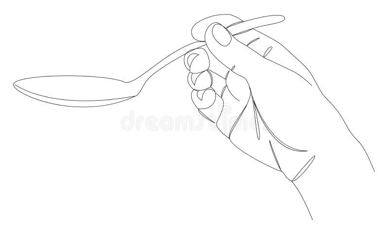 Silhouettes of a Man`s Hand Holding a Spoon in a Modern One Line Style ...
