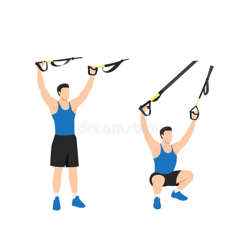 Man Doing TRX Suspension Strap Rows Exercise. Stock Vector ...