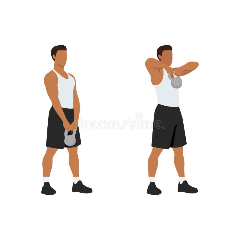 Man Doing Upright Kettlebell Front Rows Exercise. Stock Vector ...